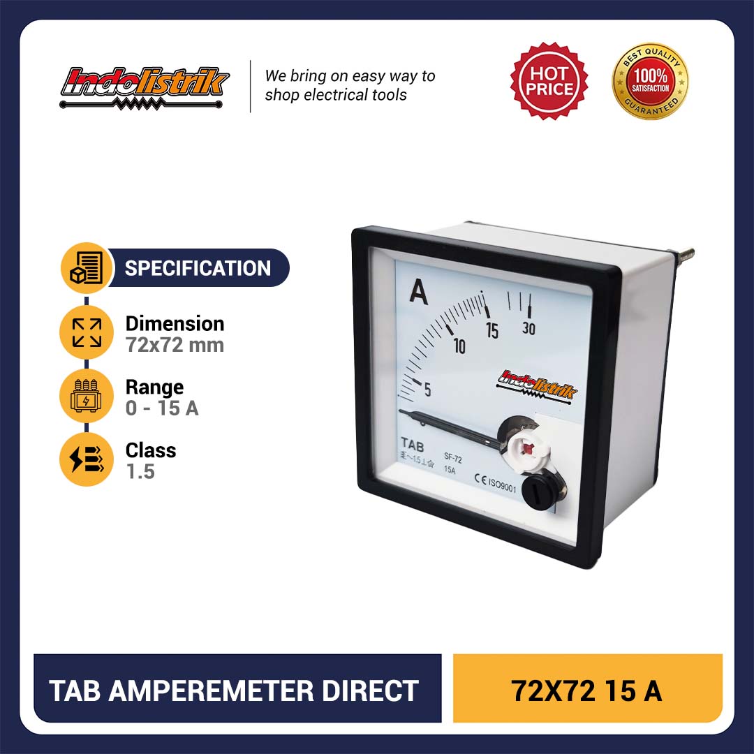 Jual TAB Ampere Meter Analog Direct 72x72 15A Murah & Lengkap ...